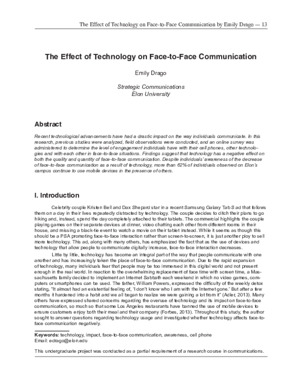 (PDF) The Effect of Technology on Face-to-Face Communication by Emily Drago — 13 The Effect of ...