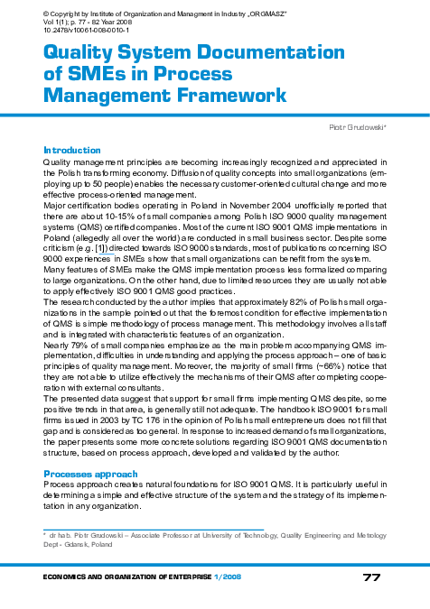 (PDF) Quality System Documentation of SMEs in Process Management Framework