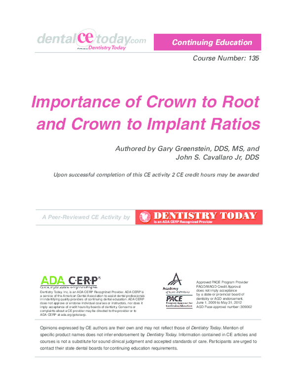 (PDF) Importance of Crown to Root and Crown to Implant Ratios A Peer ...