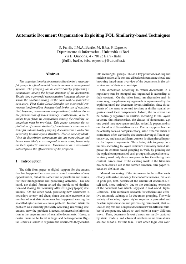 (PDF) Automatic Document Organization Exploiting FOL Similarity-based ...