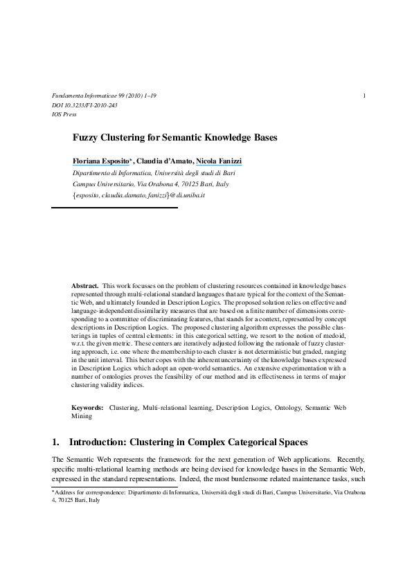 (PDF) Fuzzy Clustering for Semantic Knowledge Bases