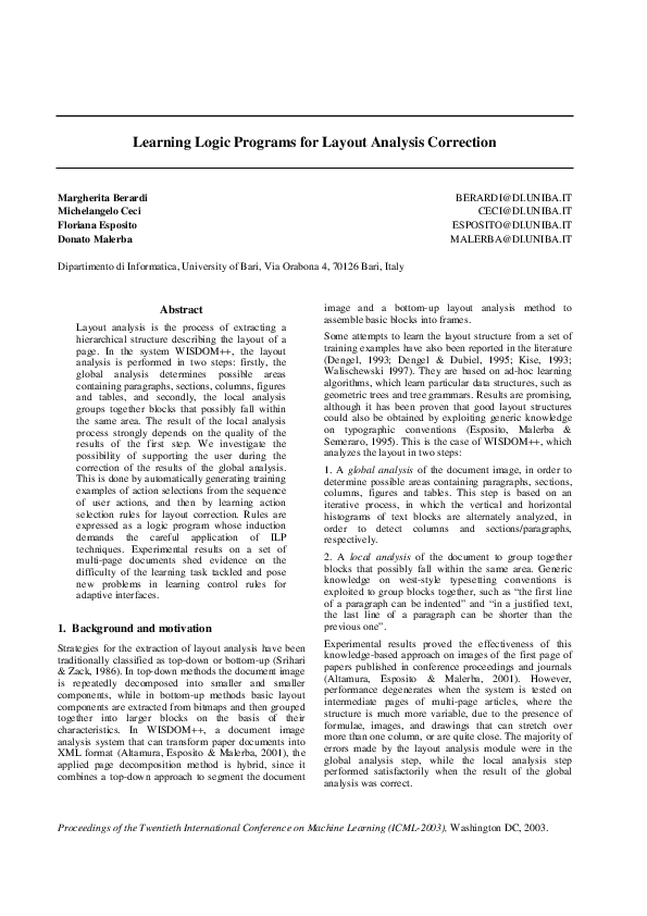 (PDF) Learning logic programs for layout analysis correction