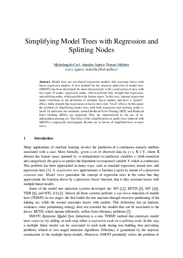 (PDF) Mining Model Trees with Regression and Splitting Nodes