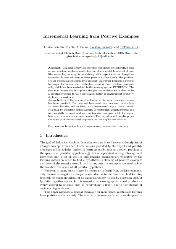Pdf Incremental Learning From Positive Examples