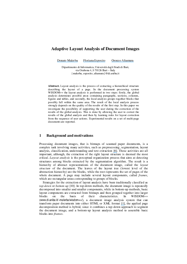 (PDF) Adaptive Layout Analysis of Document Images