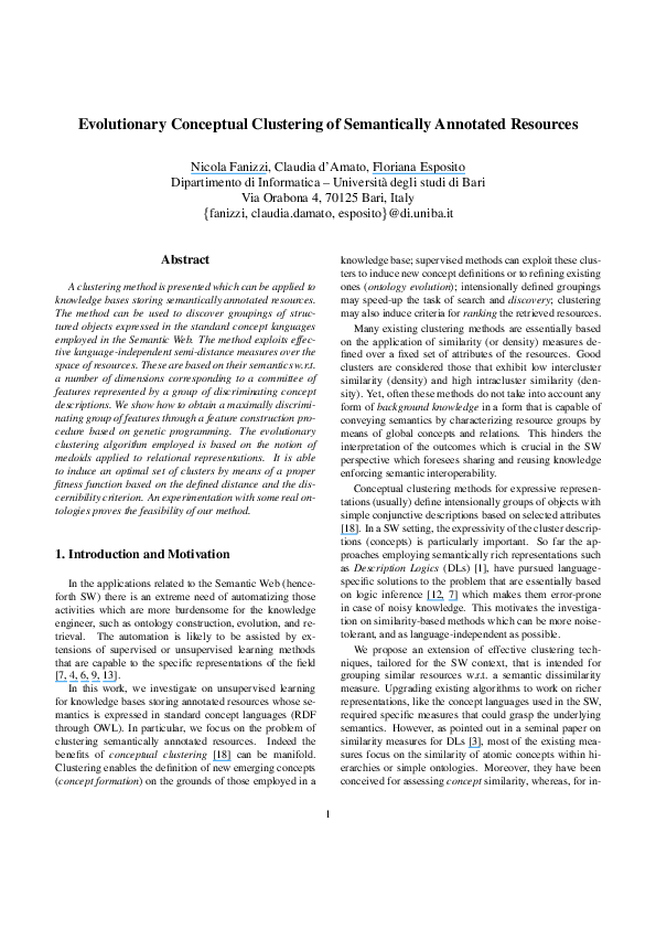 Pdf Evolutionary Conceptual Clustering Of Semantically Annotated Resources