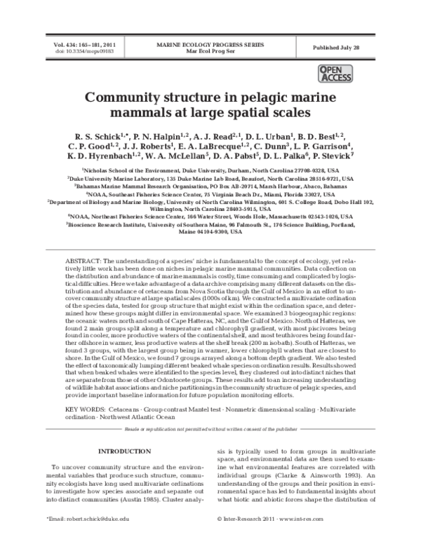 (PDF) Community structure in pelagic marine mammals at large spatial scales