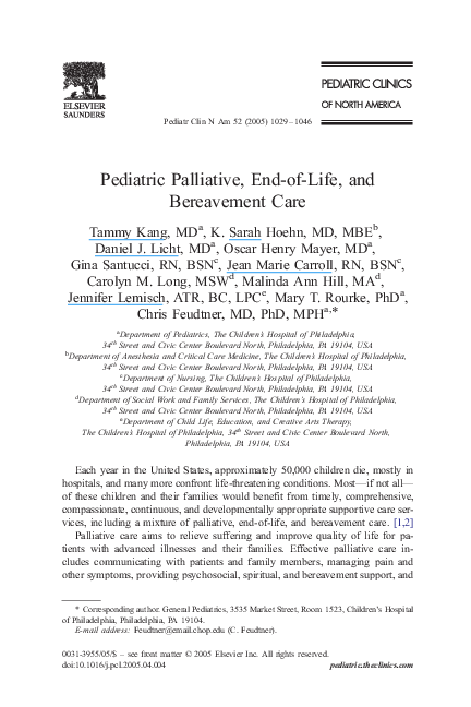 (PDF) Pediatric Palliative, End-of-Life, and Bereavement Care