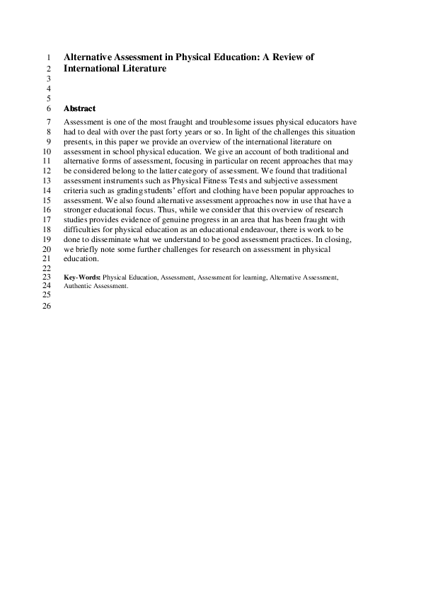 (PDF) Alternative assessment in physical education: a review of ...