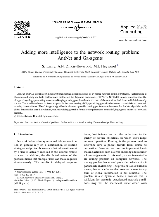 (PDF) Adding more intelligence to the network routing problem: AntNet and Ga-agents
