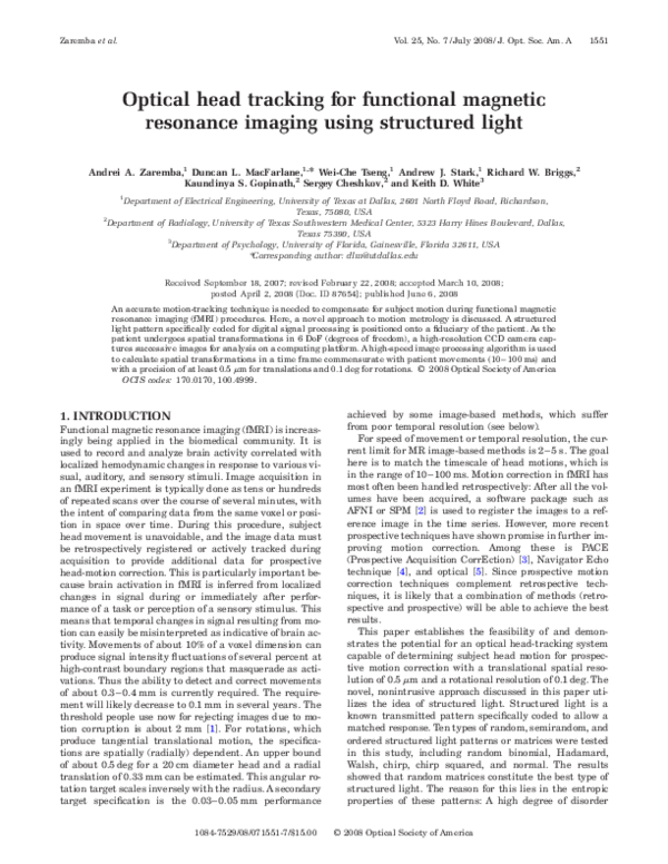 (PDF) Optical head tracking for functional magnetic resonance imaging ...