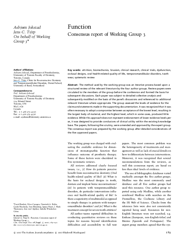 (PDF) Function. Consensus report of Working Group 3