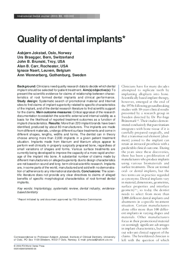 (PDF) Quality of dental implants*