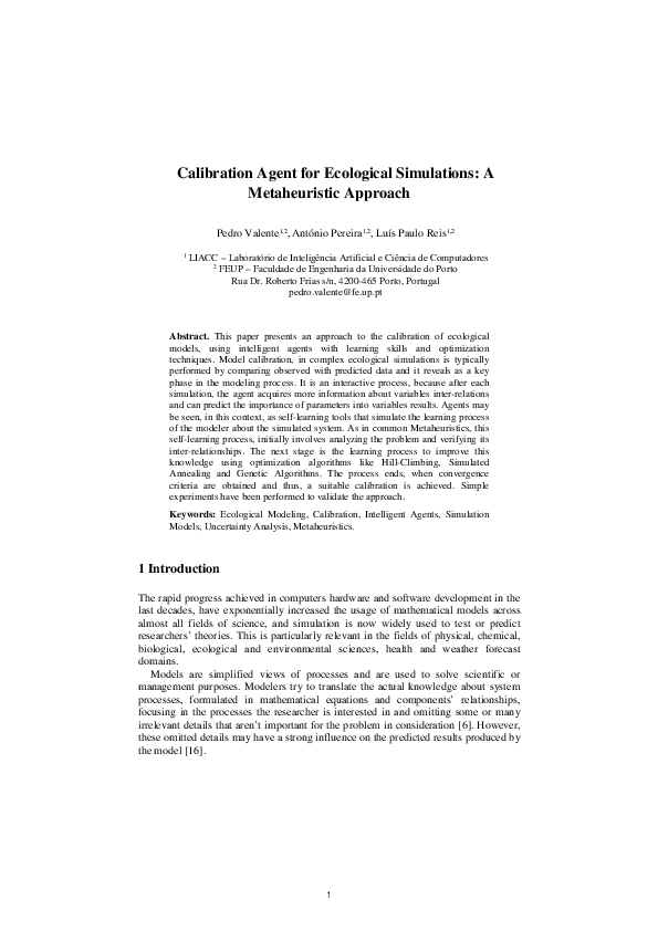 (PDF) Calibration Agent for Ecological Simulations: A Metaheuristic Approach