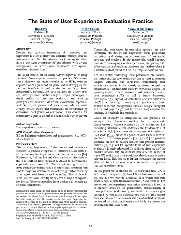 (PDF) The state of user experience evaluation practice