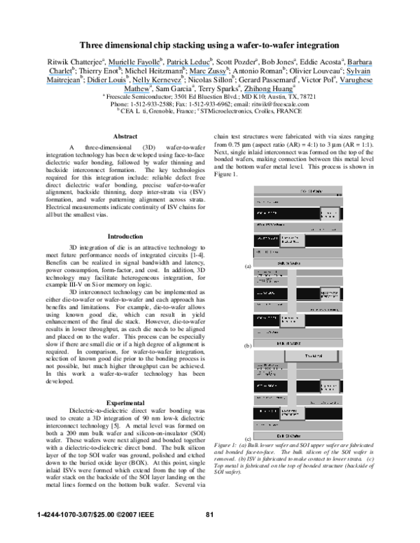 (PDF) Three dimensional chip stacking using a wafer-to-wafer integration