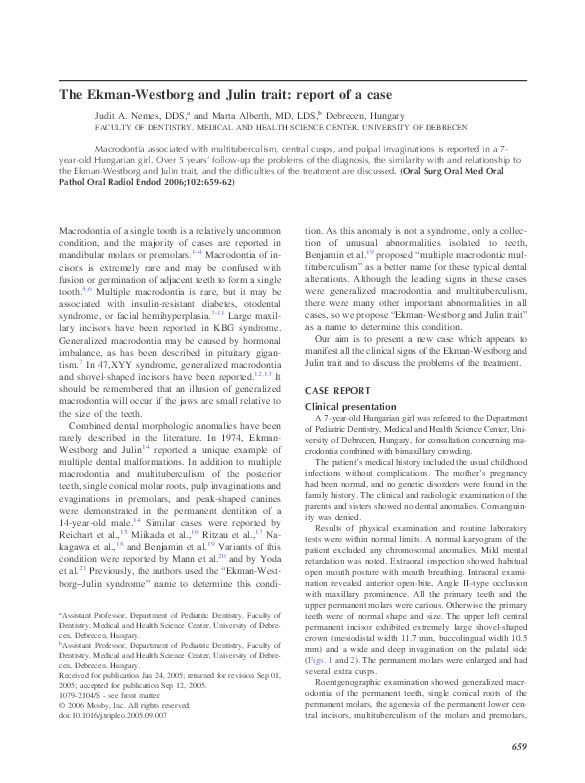 (PDF) The Ekman-Westborg and Julin trait: report of a case | Judit ...