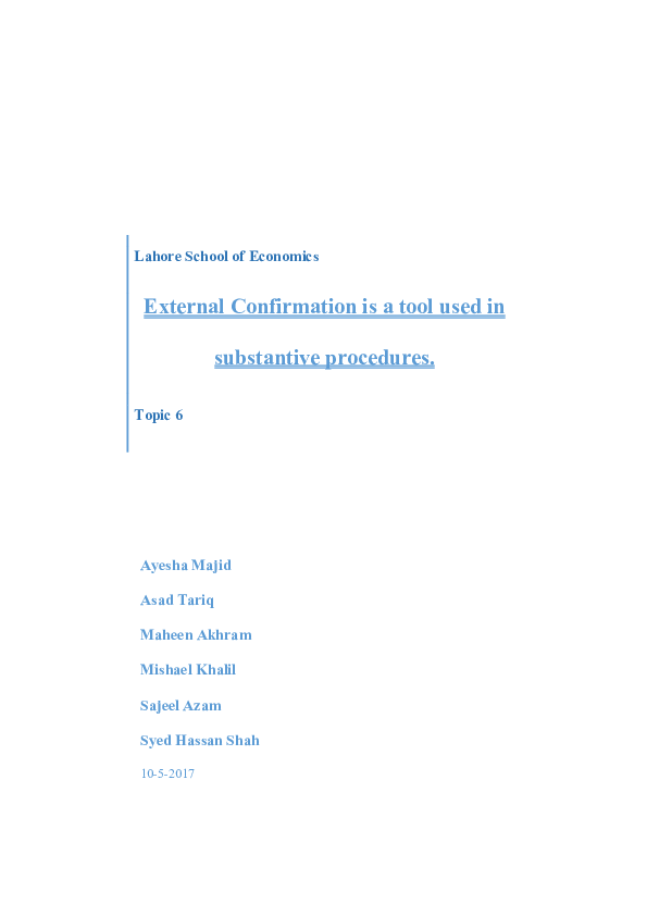 (PDF) External Confirmation is a tool used in substantive procedures.