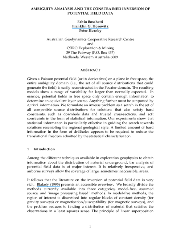 (PDF) Ambiguity Analysis and the Constrained Inversion of Potential Field Data