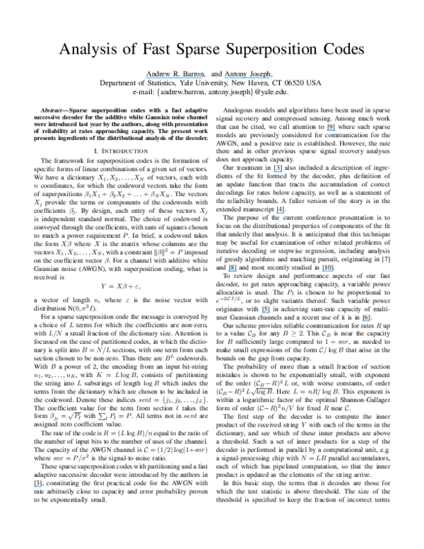 Pdf Fast Sparse Superposition Codes Analysis