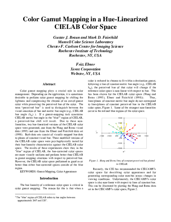 Pdf Color Gamut Mapping In A Hue Linearized Cielab Color Space