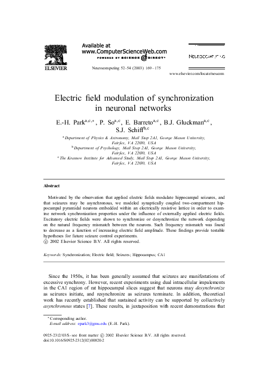 (PDF) Electric field modulation of synchronization in neuronal networks
