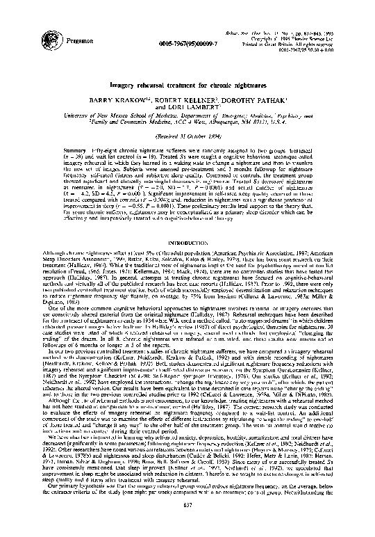 (PDF) Imagery rehearsal treatment for chronic nightmares