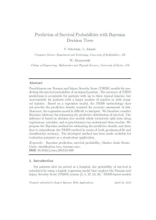(PDF) Prediction of survival probabilities with Bayesian Decision Trees