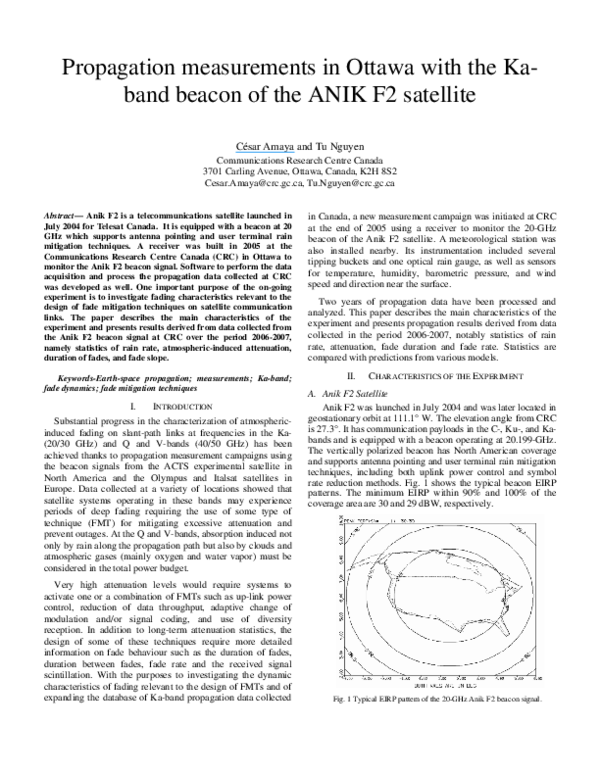 (PDF) Propagation measurements in Ottawa with the Ka-band beacon of the ...
