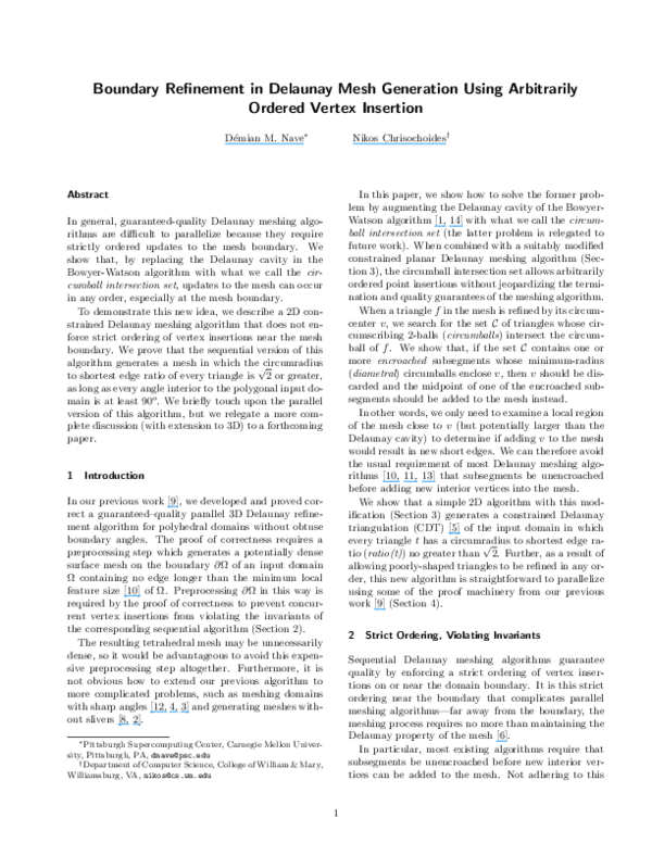 (PDF) Boundary Refinement in Delaunay Mesh Generation Using Arbitrarily Ordered Vertex Insertion