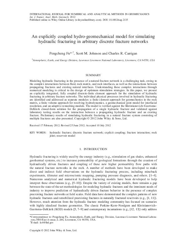 (PDF) An explicitly coupled hydro-geomechanical model for simulating hydraulic fracturing in ...