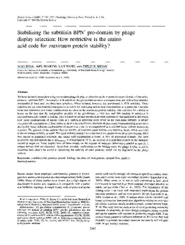 (PDF) Stabilizing the subtilisin BPN' pro-domain by phage display ...