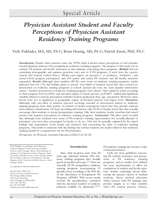 (PDF) Physician Assistant Student and Faculty Perceptions of Physician ...