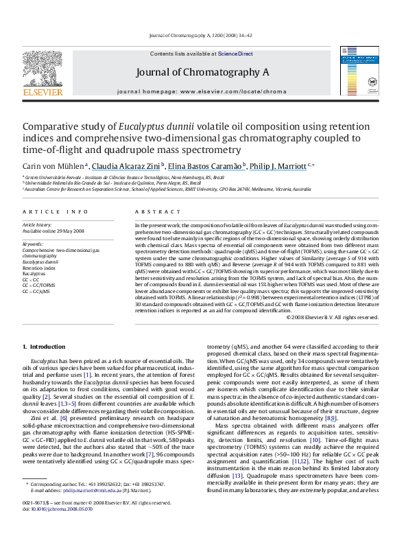 (PDF) Comparative study of Eucalyptus dunnii volatile oil composition using retention indices ...