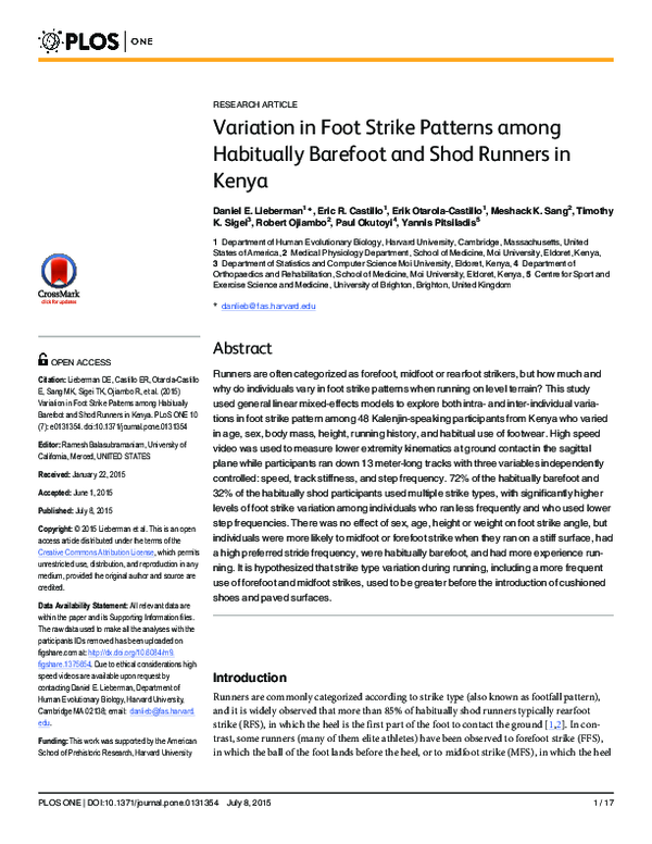 (PDF) Variation in Foot Strike Patterns among Habitually Barefoot and ...