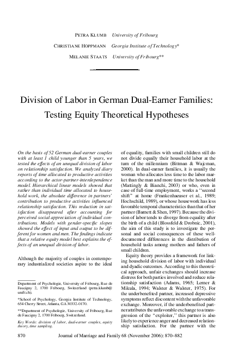 (PDF) Division of Labor in German Dual-Earner Families: Testing Equity ...