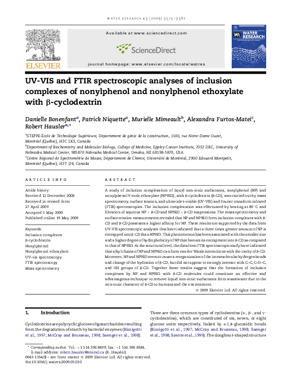 (PDF) UV-VIS and FTIR spectroscopic analyses of inclusion complexes of ...