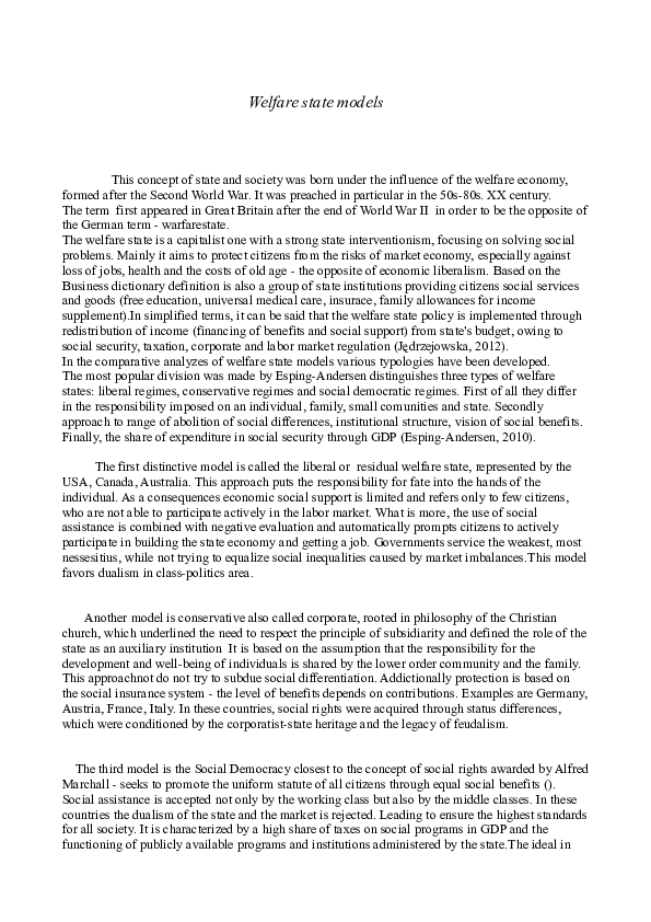(PDF) Welfare state models
