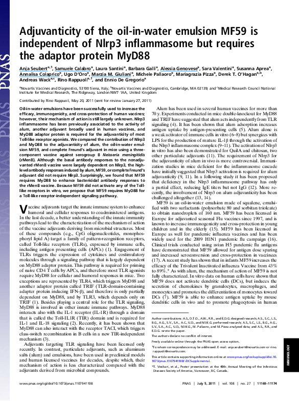 (PDF) Adjuvanticity of the oil-in-water emulsion MF59 is independent of ...