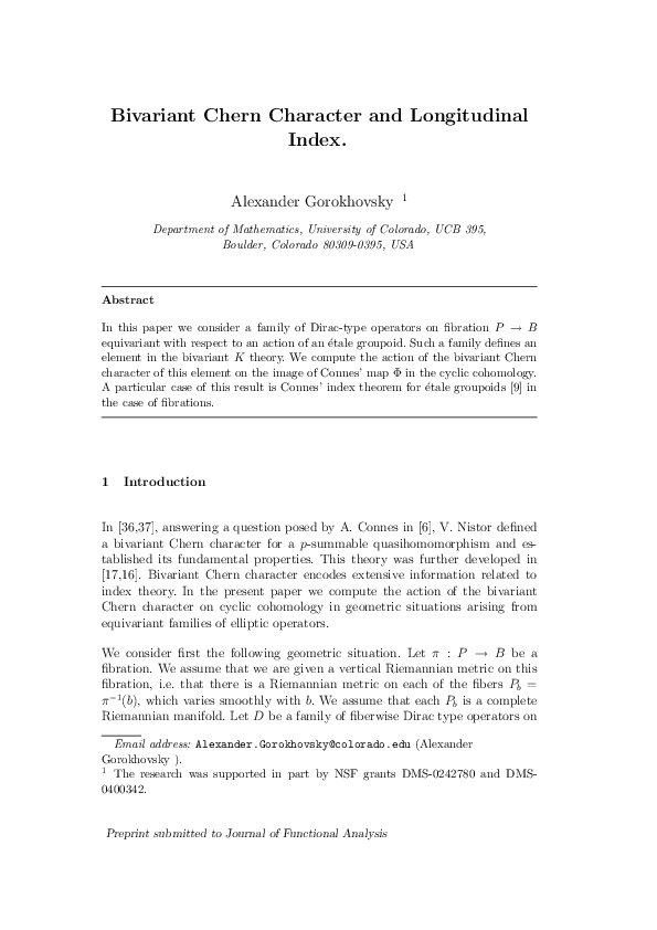 (PDF) Bivariant Chern character and longitudinal index