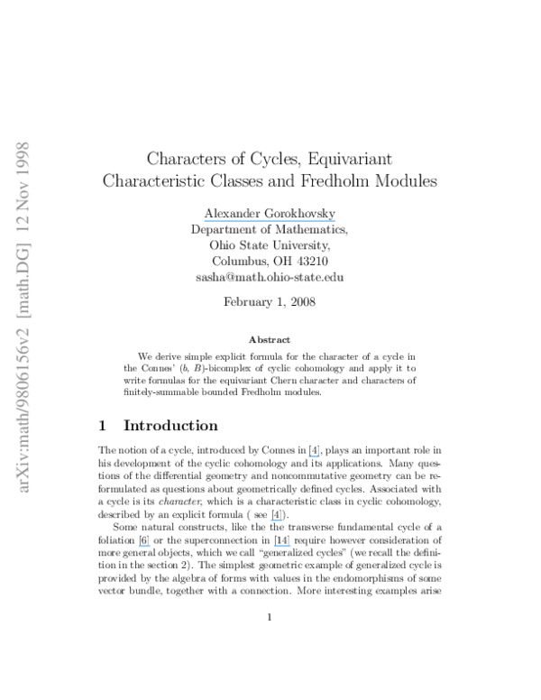 (PDF) Characters of Cycles, Equivariant Characteristic Classes and ...