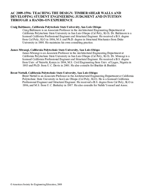 (PDF) Teaching the Design: Timber Shear Walls and Developing Student ...