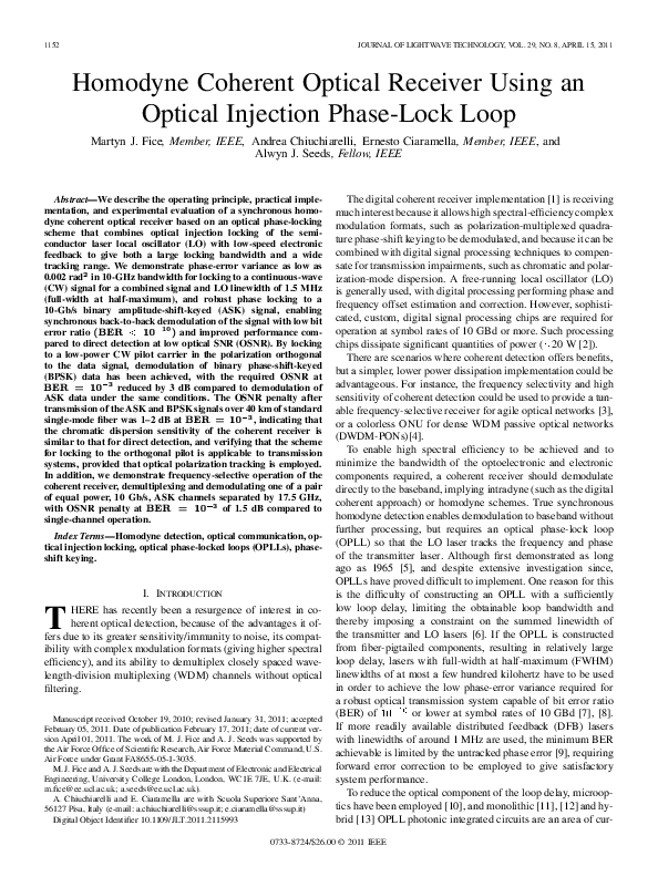 (PDF) Homodyne Coherent Optical Receiver Using an Optical Injection ...