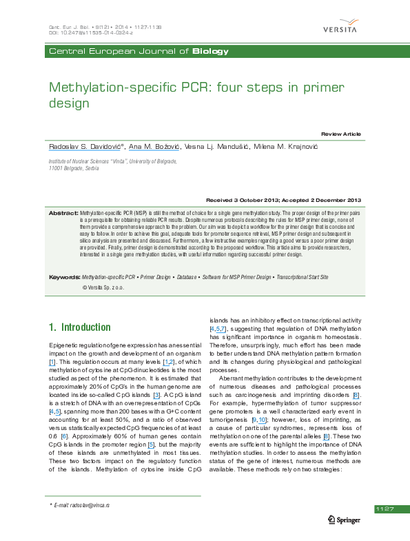 (PDF) Methylation-specific PCR: four steps in primer design