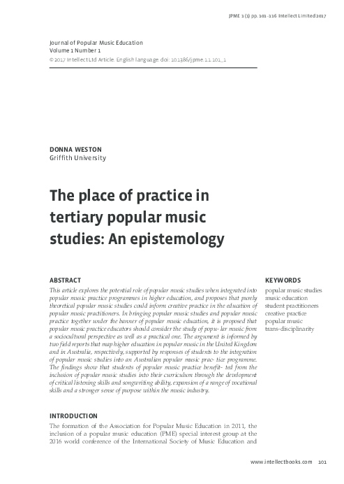 (PDF) The place of practice in tertiary popular music studies: An ...
