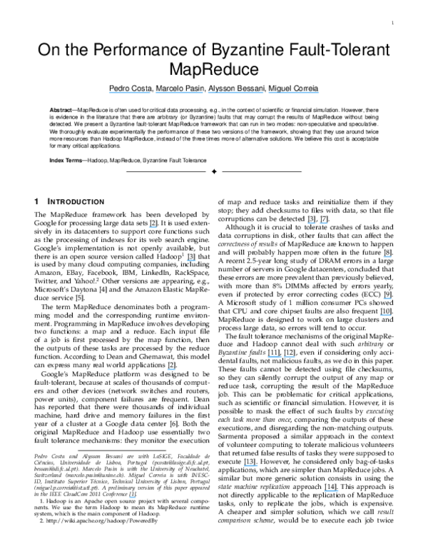 (PDF) On the Performance of Byzantine Fault-Tolerant MapReduce