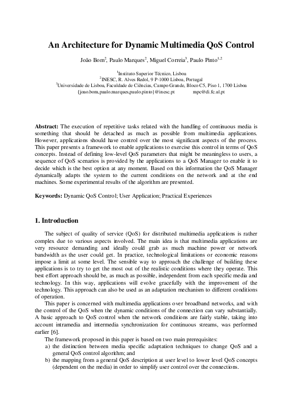 (PDF) An Architecture for Dynamic Multimedia QoS Control