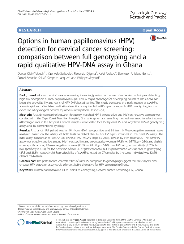 (PDF) Options in human papillomavirus (HPV) detection for cervical ...