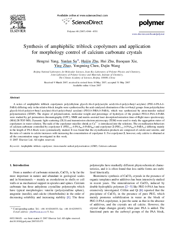 (PDF) Synthesis of amphiphilic triblock copolymers and application for morphology control of ...