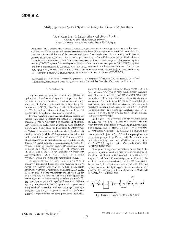 Pdf Multiobjective Control Systems Design By Genetic Algorithms